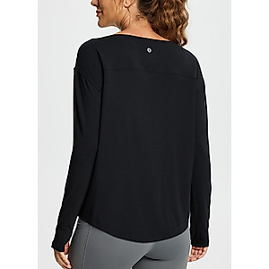 BALEAF Workout Shirts for Women Loose Fit Long Sleeve Tee Shirts Athletic Activewear Yoga Tops with Thumb Hole Black L