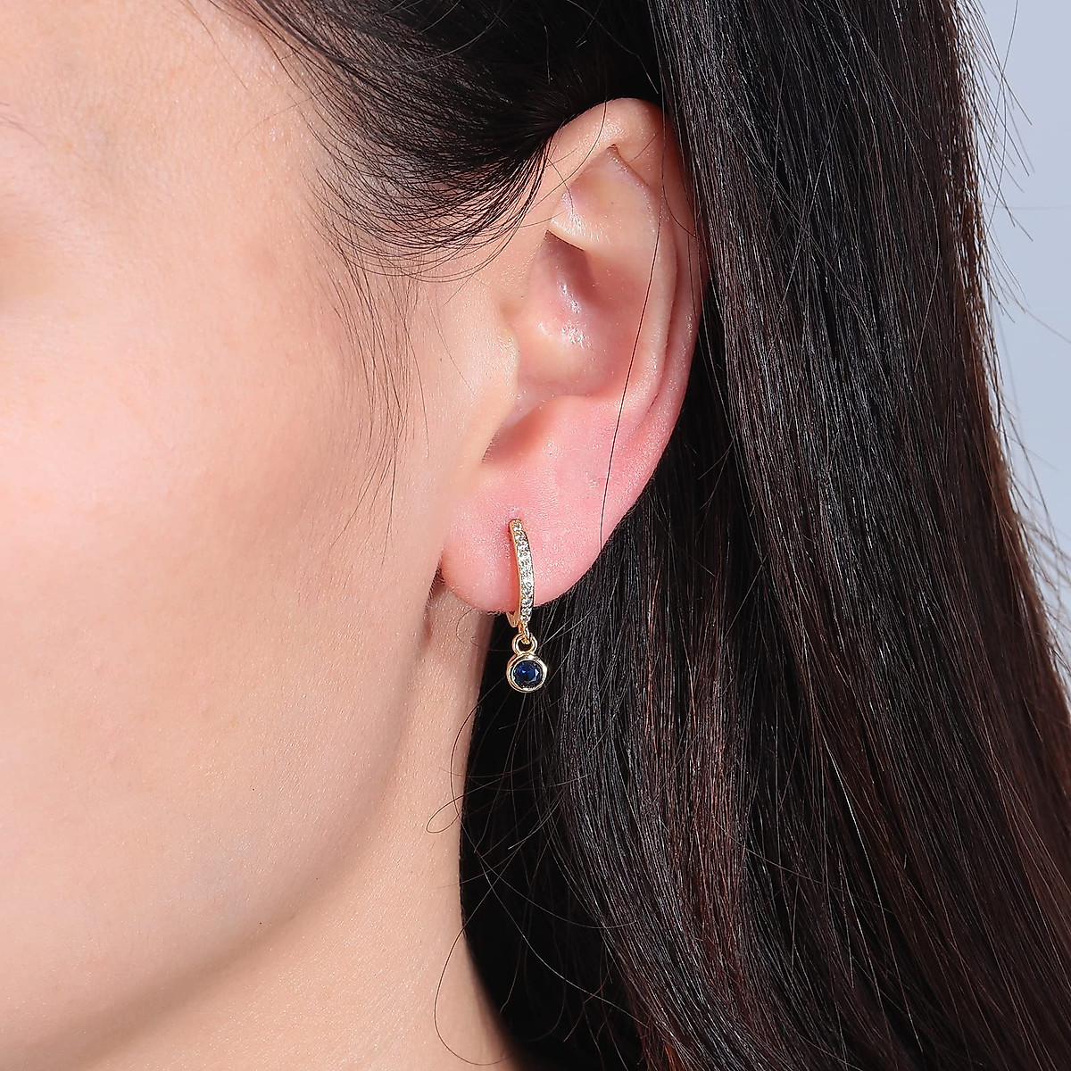 CiNily Small Dangle Hoop Earrings for Women, 14K White Gold Mini Huggie Hoop Earrings Hypoallergenic Cute Blue Cubic Zirconia Hoops Dainty Diamond Drop Earrings Jewelry