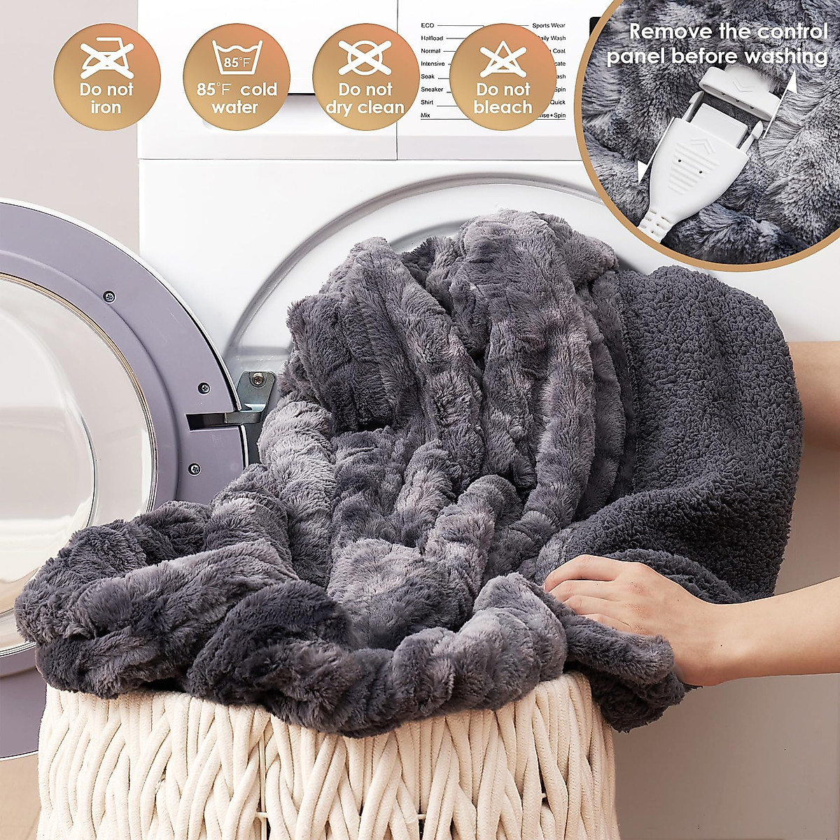 EHEYCIGA Electric Heated Throw Blanket Twin Size Faux Fur, 10 Hours Auto Shut Off 9 Heating Levels Heating Blanket for Kids, Soft Warm Heated Blanket Fast Heating Grey, Faux Fur & Sherpa