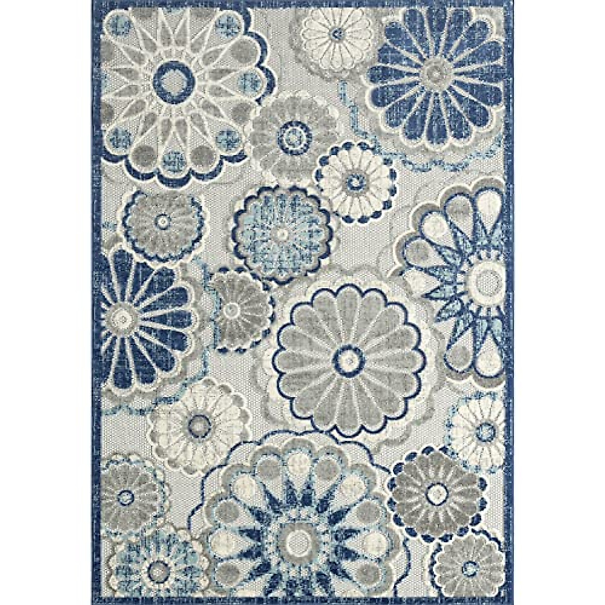 Abani Contemporary Design 4' x 6' Blue & Grey Floral Area Rug Rugs - Unique Non-Shed Modern Flower Print Indoor/Outdoor Rug