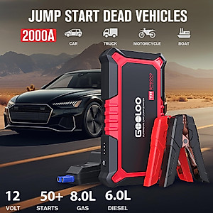 GOOLOO New GP2000 Jump Starter, 12V 2000A Car Jumper Starter(Up to 8.0L Gas, 6.0L Diesel Engines), SuperSafe Portable Battery Charger, Auto Lithium Box Booster Pack with USB Quick Charge, red