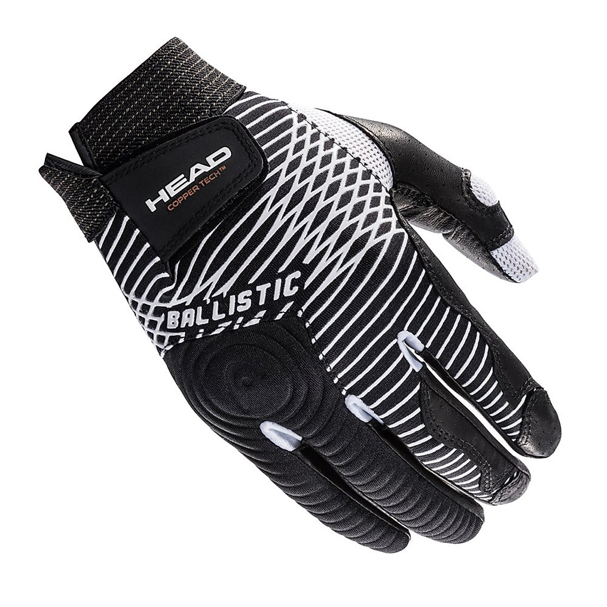 HEAD Leather Racquetball Glove Ballistic Copper Tech Glove for Right & Left Hand - Black/White, Right - Large