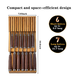Bamboo Kitchen Drawer Knife Block, In drawer Knife Holder, Knife Drawer Organizer fit for 13 knives