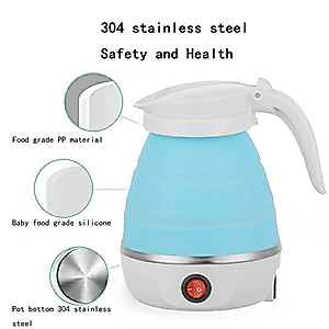 Travel Kettle Electric Small Foldable Portable Kettle,Silicone Collapsible Heating Water Boiler Tea Pot for Camping,Easy for Storage with Separable Power Cord (Blue)