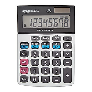 Amazon Basics LCD 8-Digit Desktop Calculator, Silver - 5 Pack