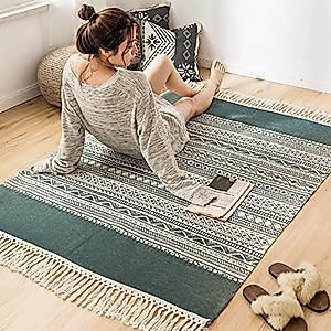 lightlux Boho Area Rug 5' x 7' Large Bedroom Living Room Rug Machine Washable Moroccan Blythe Woven Carpet Tribal Farmhouse Collection Indoor Outdoor(5x7 ft, Green) Christmas Decorations Clearance