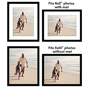 Americanflat 11x14 Picture Frame with Polished Plexiglass - Set of 2 - Use as 8x11 Frame with Mat or 11x14 Frame Without Mat - Galleria Collection - Gallery Wall Frame Set for Wall Display - Black