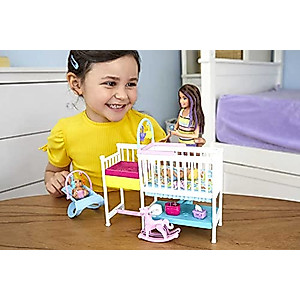 Barbie Skipper Babysitters Inc Dolls & Playset, Nap 'N Nurture Nursery, Skipper Doll, Baby Doll, Crib & 10+ Accessories, Working Bouncer