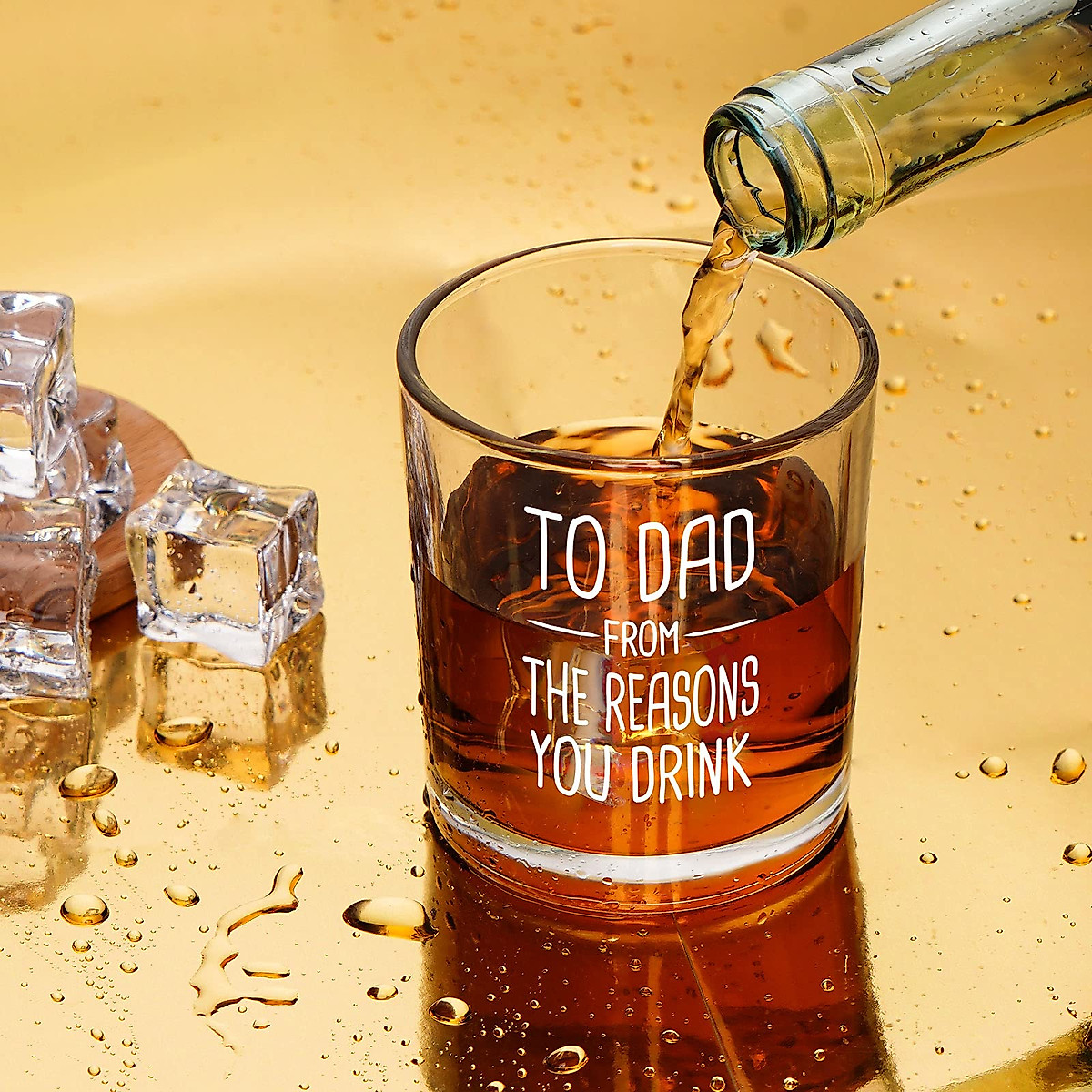 Dad Gift - To Dad From The Reasons You Drink Whiskey Glass, Funny Father Rock Glass for Men Father Dad New Dad Grandpa Husband, Unique Gift Idea for Christmas Father’s Day Birthday, 10 Oz