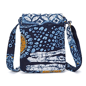 OPQRSTU Women's Retro Small Size Canvas Shoulder Bag Hippie Boho Crossbody Handbag (Blue White)