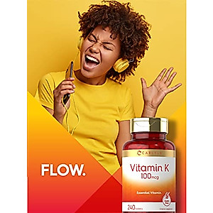 Carlyle Vitamin K 100 mcg | 240 Tablets | Vegetarian, Non-GMO, Gluten Free | Vitamin K Supplement