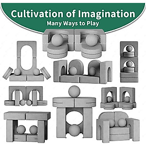 8 Pcs Kids Couch, Modular Kids Play Couch, Fold Out Toddler Couch Building Fort with Balls for Playroom, Convertible Kids Floor Sofa and Foam Couch for Boys and Girls, 30+ Creativity - Grey