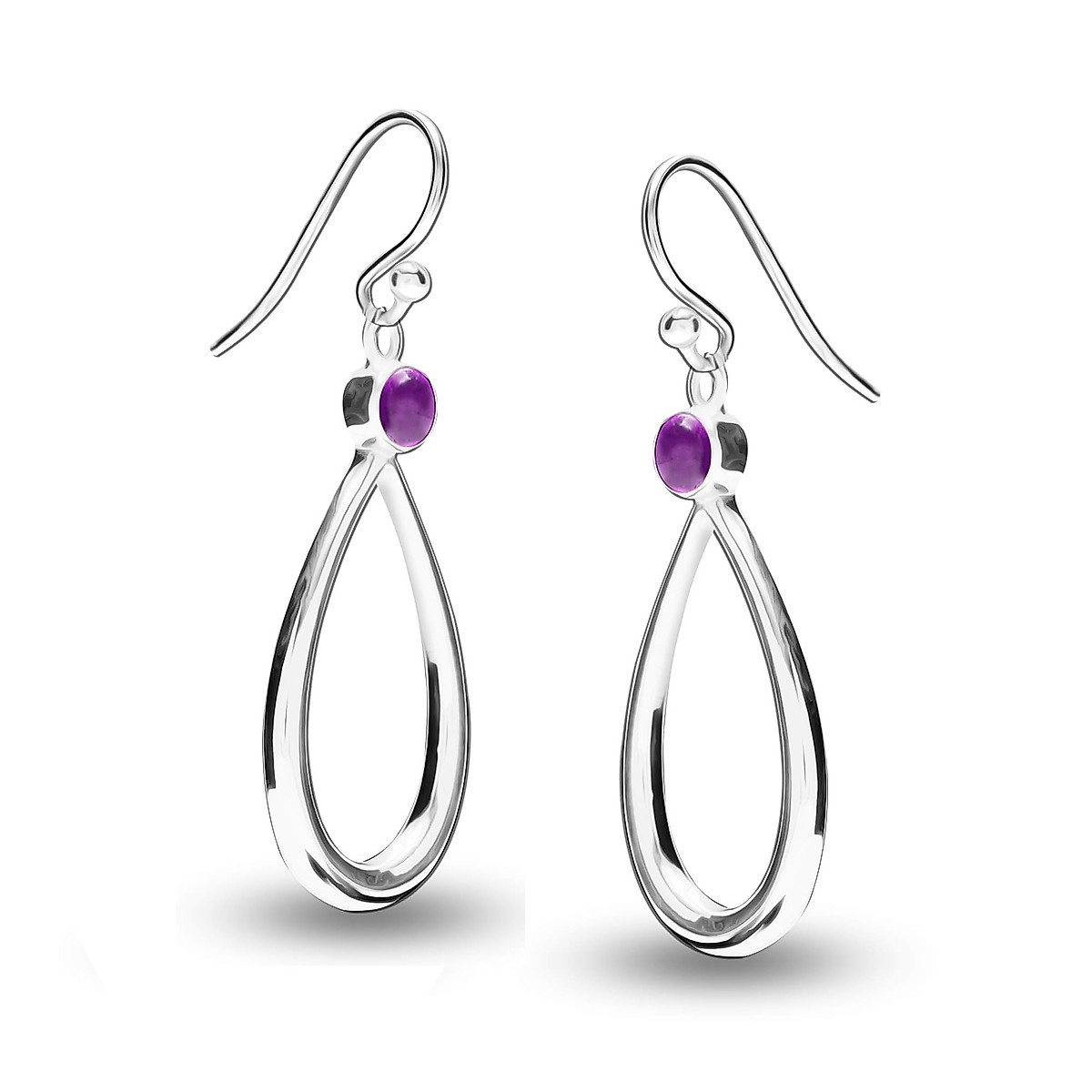 Lecalla 925 Sterling Sliver Jewelry Drop Dangle Birthstone Earrings for Teens and Women (4 MM Purple Amethyst Round Cut)