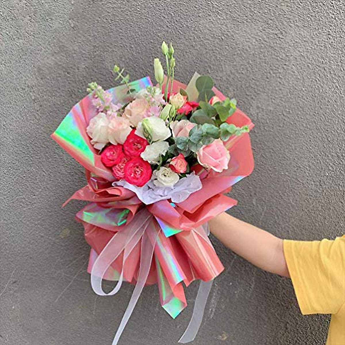 BBC Iridescent Double Sided Flower Wrapping Paper Florist Bouquet Packaging, 20 Sheets (White)