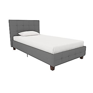 DHP Rose Upholstered Platform Bed with Button Tufted Headboard and Footboard, No Box Spring Needed, Twin, Gray Linen