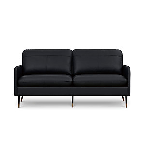 Z-hom 67" Top-Grain Leather Sofa, 2 Seater Loveseat Couch, Mid-Century Modern Leather Couch for Living Room Bedroom Apartment Office, Black