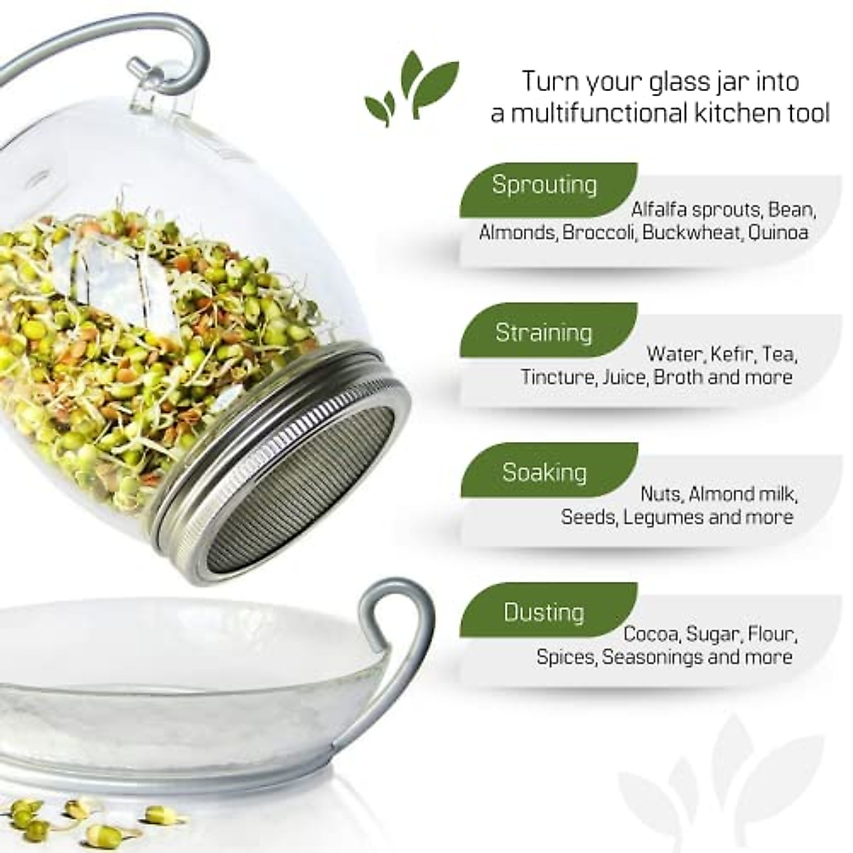 6PCS Stainless Steel Sprouting Lids – Regular Mouth Mason Jars Lids for Germination Kit 304 Stainless Steel Sprouting Jar Mesh Lids for Sprouts Grow Kit for Growing Broccoli Mung Bean Sprouts Alfalfa