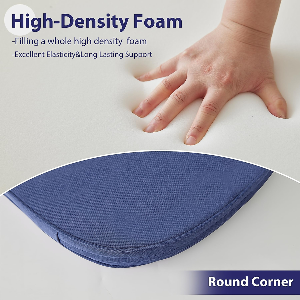 IPYNBAP Outdoor Chair Cushions Set of 4，Waterproof Outdoor Seat Cushions for Patio Furniture，Patio Chair Cushions with Ties, Round Corner Outdoor Chair Pads for Garden, 19" x 19" x 3", Navy Blue