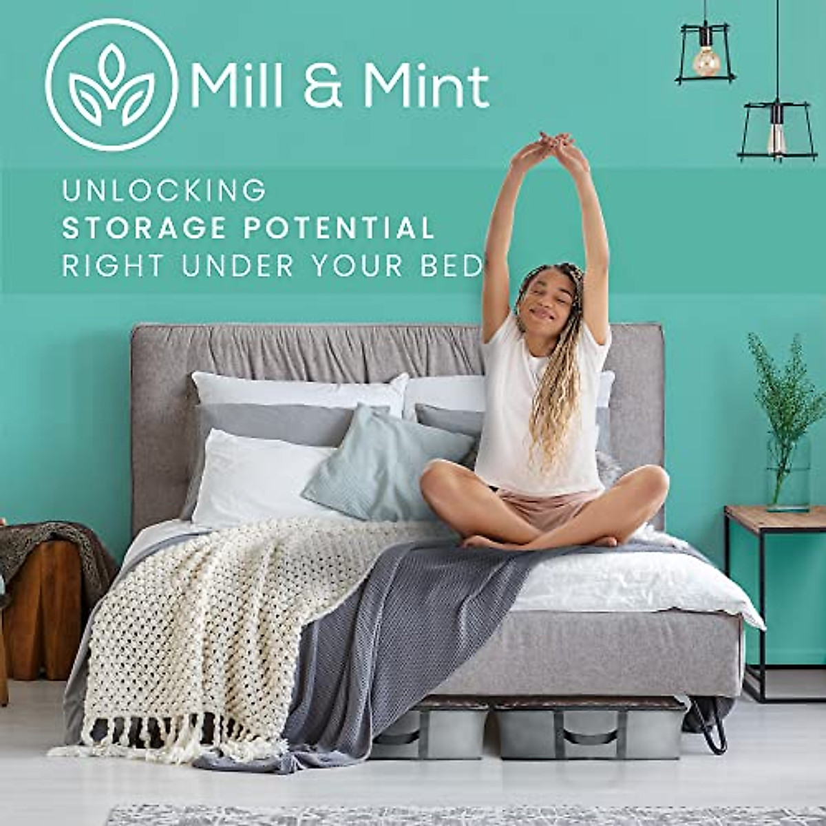 Mill & Mint – 3 Underbed Storage Bags + 1 Organizer Tote– Foldable, Large Under Bed Storage Containers for Clothes, Blankets, Shoes & Toys, Gray