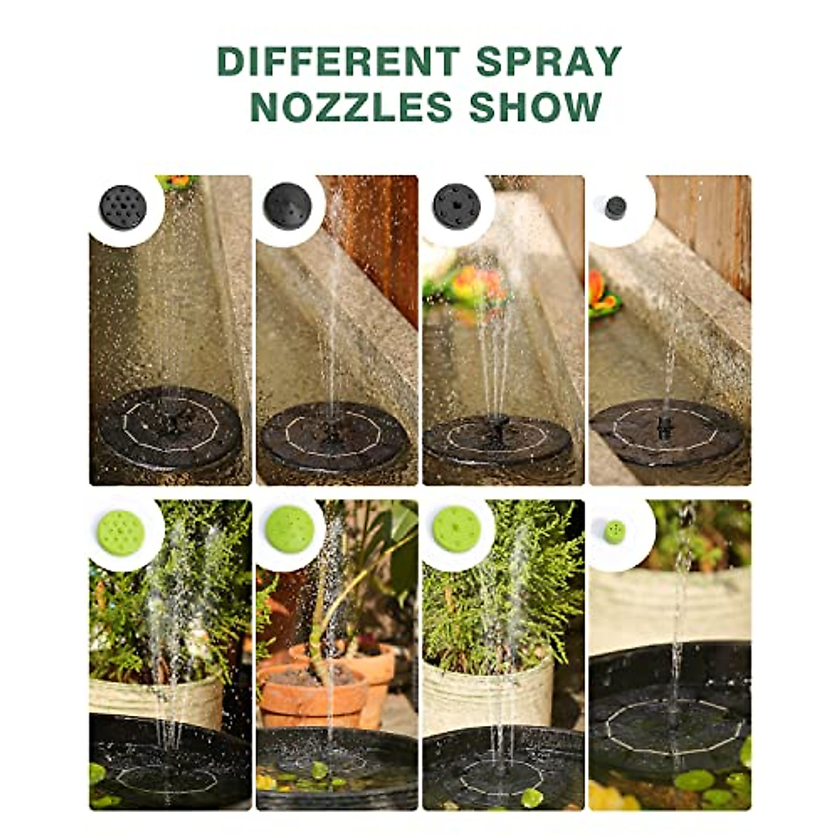 Xinhong Solar Fountain or Bird Bath, 1W Solar Bird Bath Fountains Pump with 10 Nozzles, 5.1" Mini Solar Powered Water Fountain Outdoor Watering Submersible Pump for Garden, Ponds, Pool, Fish Tank