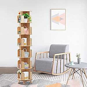 TBVECHI Rotating Bookshelf 6 Tiers Bookshelf Organizer Display Cabinet for Office Home Living Room Study Book Plants Rack Wooden Storage Display Holder Stand