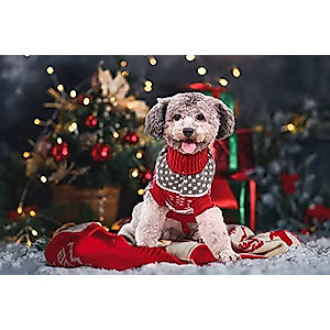 CooShou 3Pcs Christmas Dog Sweater Costume Xmas Cat Knitwear Clothes Navy Blue White and Christmas Red Sweaters with Reindeers Snowflakes Pattern for Kitten Cat Puppy Dog XS
