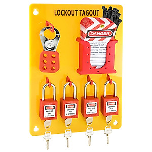 TRADESAFE Lockout Tagout Station With LOTO Devices - Lock Out Tag Out Kit Board With 4 Pack Safety Lock Set, Hasp For Padlocks, 20 Do Not Operate Tags For Lockout Safety Supply, OSHA Compliance