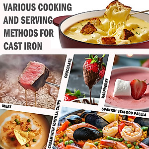 Artestia 11-Piece Cast Iron Fondue Set with Adjustable Burner 6 Colored Forks, 5-Cup Red Cheese Fondue Pot, Perfect for Chocolate, Caramel, Meat, 4-6 Person