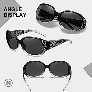 HAOLOTA Polarized Sunglasses for Women, Rhinestone Wrap Around Sunglasses with UV400 Protection
