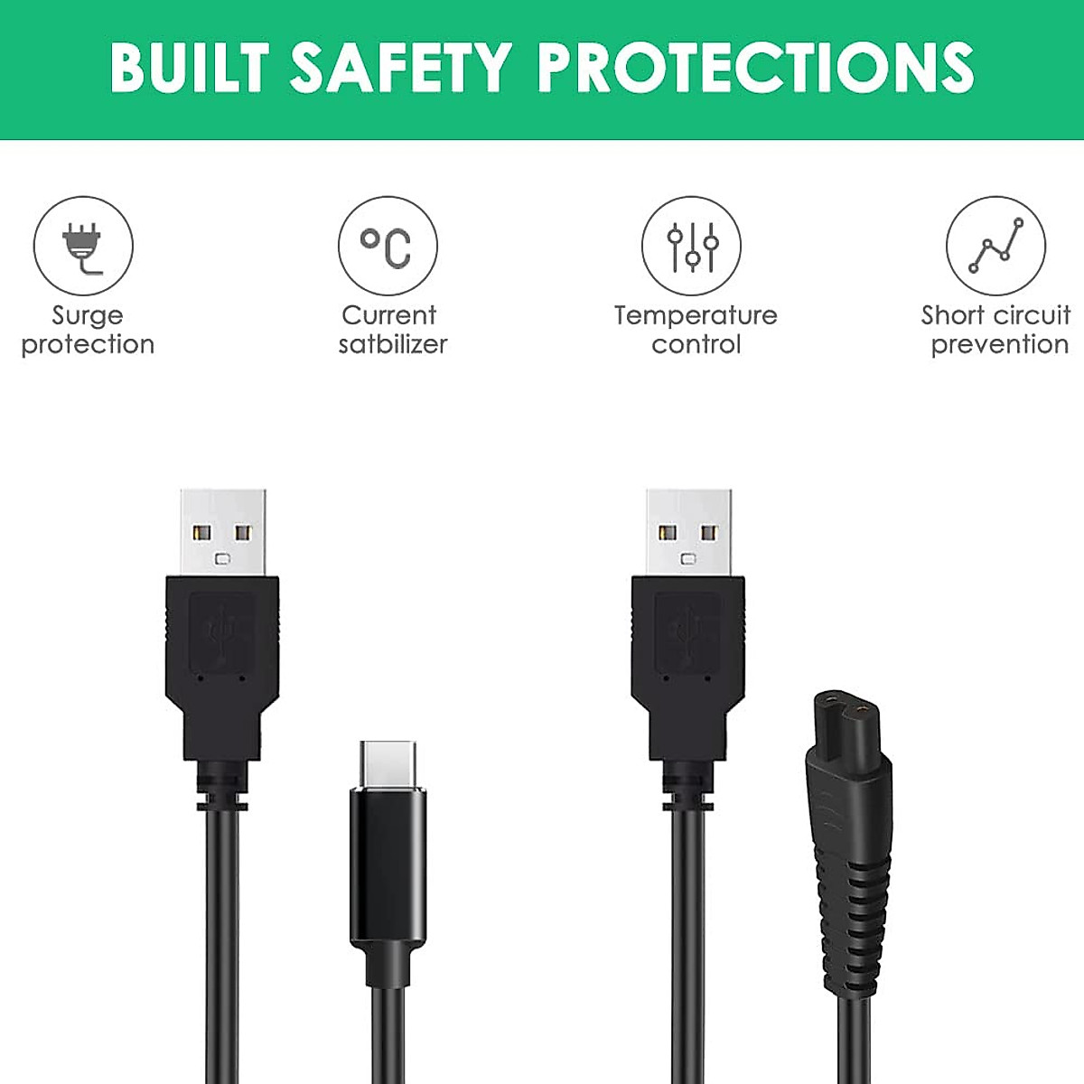 Mrgru Charging Cable for Hair Clippers Compatible with Ufree Professional Cordless Hair Clippers for Men Charger Power Cord (USB C Cable + Shaver Charging Cable)