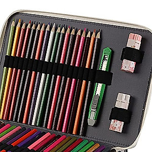 Shulaner 200 Slots Colored Pencil Case with Zipper Closure Large Capacity Butterflies and Rose Pattern Pencils Bag Waterproof Leather Pen Organizer Storage Holder for Artist