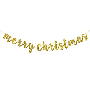 Talroine Glitter Merry Christmas Banner, Holiday Party Garland Bunting, Christmas Party Decoration Supplies