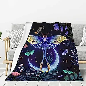Moon-Moth Throw Blanket for Bed Soft Cozy Fluffy Couch Blankets Small Fleece Blanket Throw Gifts for Women Men Girls Boys 50"x40"