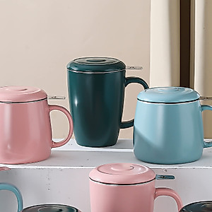 Candiicap Ceramics Tea Cup with Loose Leaf Infuser, Spoon and Lid, 13oz, Large Tea infuser Mug for Tea, Coffee, Milk-Microwave and Dishwasher Safe(13oz,Matte Green)