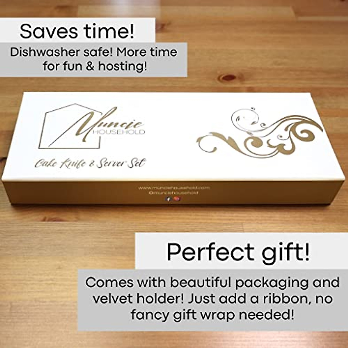 Muncie Household Cake Knife And Cake Server Set - Stylish, Classic, Sturdy - Fit For All Occasions - Wedding, Birthday, Everyday Use - Stainless Steel With Ergonomic Handle