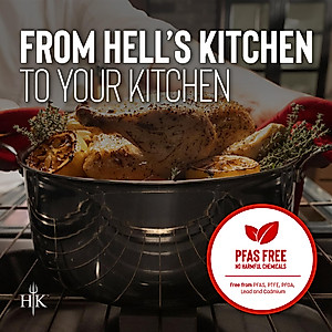 Hell's Kitchen Hybrid 7.5 Qt Pot and lid, Tri-Clad Stainless Steel and Nonstick Ceramic, PFAS Free, no PFOA, PTFE, or Teflon, Non Toxic Cookware, Metal Utensil Safe, All Cooktops and Oven Safe