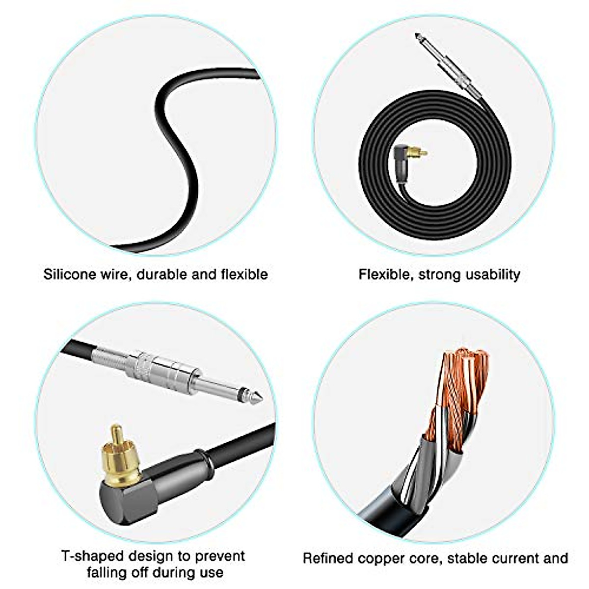 Tattoo Clip Cord RCA Connentor ADHERE 72 Inch Silicone Tattoo RCA Clip Cord Cartridge Pen Machine Cables 6ft Right Angle for Tattoo Machine Tattoo Power Supply Tattoo Wire Black