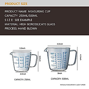 250ML/8 oz heat-resistant glass measuring cup with scale for laboratory, children's milk making, kitchen baking, etc.