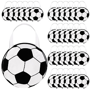 Aoriher 48 Pcs Sport Party Favor Bags 9.84x9.84'' Soccer Baseball Non Woven Sport Themed Party Goody Candy Bags for Sport Theme Party for Kids(Soccer)
