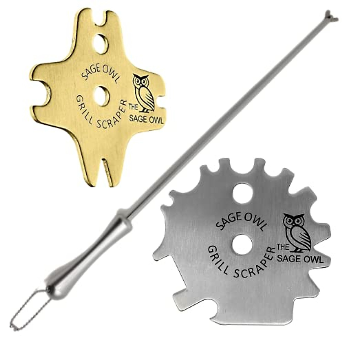 Standard Brass Grill Scraper with Handle, and an Additional Universal Brass Grill Scrapers Combo - Gifts for Men Who Have Everything