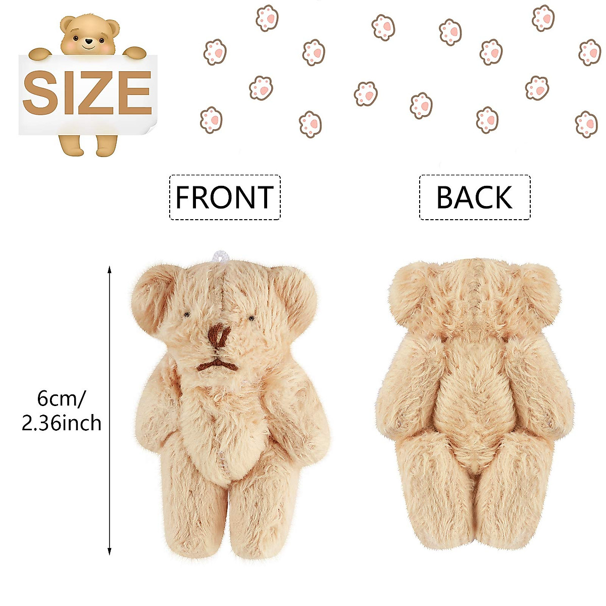 Skylety 20 Pcs Tiny Stuffed Bears 6 cm Mini Plush Toy Bears for Keychain Small Soft Jointed Bears Doll Gift for Valentine's Day Birthday Graduation Wedding Baby Shower Party Favors