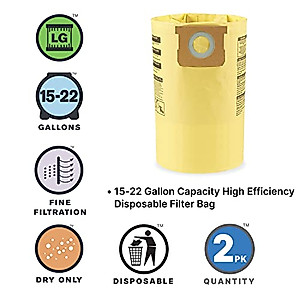 Shop-Vac 9067300 Genuine 15-22 Gallon High-Efficiency Disposable Collection Filter Bag, (2 Pack)