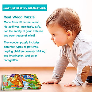 IHOMEINF Toddler Wooden Puzzles for Kids Ages 3-8, Montessori Toys for 3 4 5 6 7 8 Year Old, 4 Pack Dinosaur Jigsaw Puzzles Set Preschool Learning Toys Boys Girls Gifts (Dinosaur Puzzles 12 Pcs)