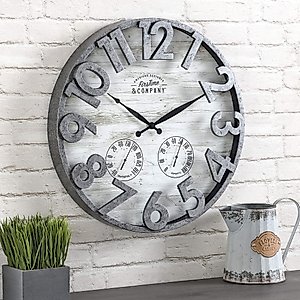 FirsTime & Co.® Shiplap Farmhouse Outdoor Wall Clock, American Crafted, Light Gray, 18 x 2.5 x 18,