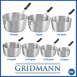 GRIDMANN 10-Quart Tapered Aluminum Sauce Pan with Silicone Handle, NSF Listed Heavy Duty Professional Cookware