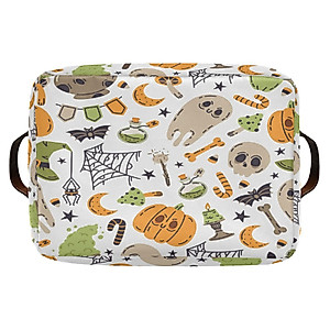 Kigai Happy Halloween Storage Basket with Handles Collapsible Storage Bins Canvas Fabric Storage Organizer for Shelves Closet Bedroom Living Room 1Pack