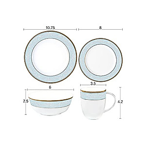 Fine Bone China Dinnerware Set,WPSLNWO 16 Pcs Classic Relief Pattern Gilt Edged High Grade Porcelain Tableware Sets For 4 People with Gift Box Packaging