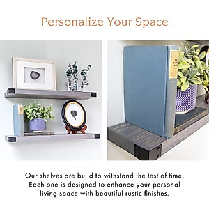 Willow & Grace Designs Modern Rustic Wooden Easily Mounted Floating Wall Shelves for Home Living Rooms and Bedrooms, Rustic Gray, 24 Inch, (Set of 2)