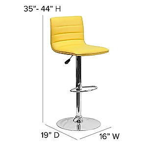 Flash Furniture Vincent Modern Yellow Vinyl Adjustable Bar Stool with Back, Swivel Stool with Chrome Pedestal Base and Footrest