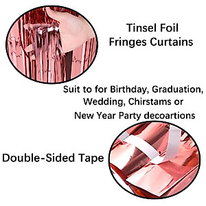 2Pcs Rose Gold Tinsel Foil Fringe Curtains Party Decorations Tinsel Curtains Streamers Backdrop 3.3ft *8.3ft Door Streamers Photo Booth Backdrops Foil Curtain for Birthday Party Backdrop Decorations